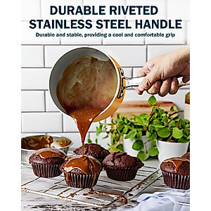 Cook N Home Nonstick Sauce Pan with Glass Lid, 1.5-Quart Small Saucepan Hard Anodized Non Stick Ceramic Cookware, Induction Cooking Pots and Pans with Stay-Cool Handles, Cacerola, Yellow