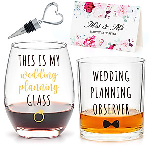 Engagement Gift for Couples 2024, This is My Wedding Planning Wine & Whiskey Glass Set, Newly Engaged Gifts for Couples, Wedding Gifts for Newlyweds Fiance Fiancee,Bridal Shower Gifts for Her