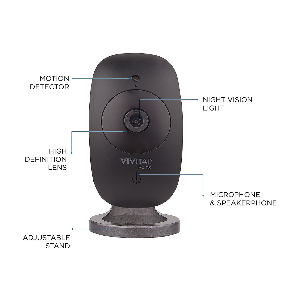 Vivitar IPC113-WHT Wide Angle 1080p HD Wi-Fi Smart Home Camera with Motion Detection, Night Vision, Cloud Backup, Two-Way Audio, Child and Pet Monitor, iOS and Android App for Home/Office Use, White