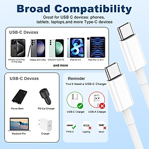 4Pack 60W 6ft USB C to USB Type C Cable 6ft for iPhone 15/15 Pro/15 Pro Max/15 Plus,for iPad Pro, for Air 5/4, for MacBook Air, for Google Pixel 7 Pro, for Samsung Type c Cord