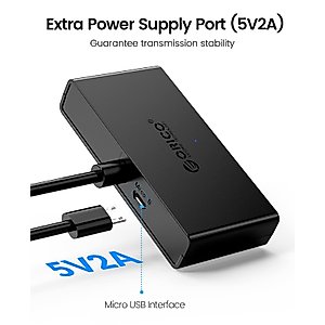 ORICO 4-Port USB 3.0 hub, USB hub 3.0 with Power Supply Port[Charging Not Supported], 5 ft Data Cable for Desktop, iMac, Surface Pro, XPS, USB Flash Drives, Mobile HDD, and More - Black