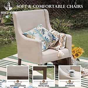 HERA'S HOUSE 7-Piece Outdoor Dining Set, Patio Dining Furniture Set for 6, 64" Rectangular Faux Woodgrain Metal Table with 6 Cushioned Patio Chairs, Patio Table and Chairs for Garden Lawn Backyard