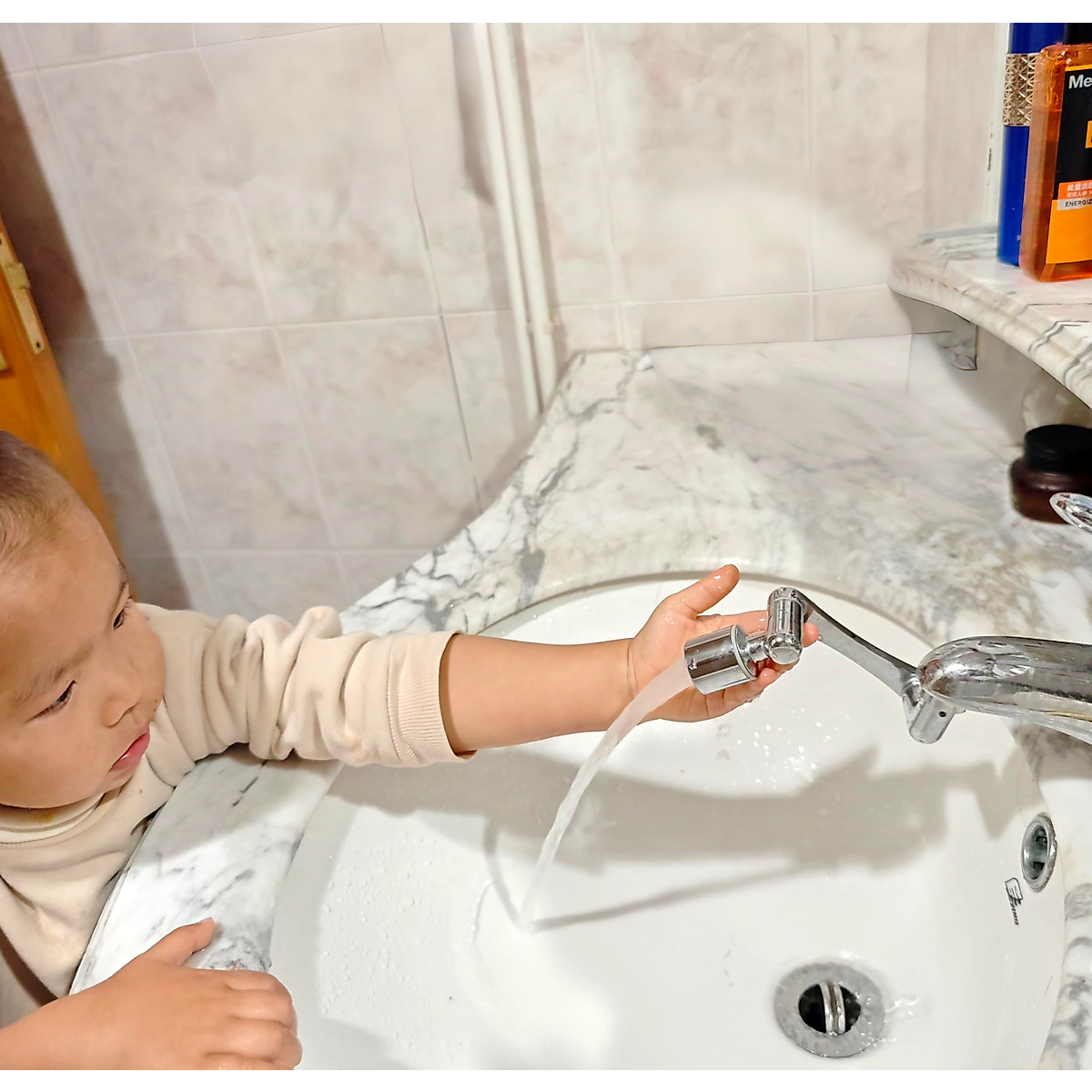 Swivel Sink Faucet Extender - for Bathroom Sink, Kitchen Sink, Toddlers, Kids, Made of Solid Copper, 2 Mode Water Outlets - Easily Extend The Reach of Your Faucet