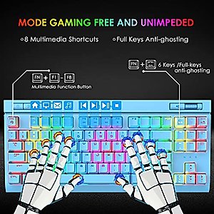 RGB Rainbow Mechanical Gaming Keyboard and Mouse Combo Blue Switch 87 Keys Backlit Keybaord with Lightweight Honeycomb Shell Wired RGB Gaming Mouse 6400 DPI Mouse pad for PC Gamers Xbox One PS4 PS5