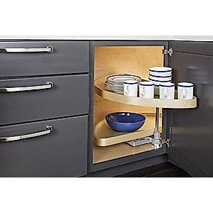 Hardware Resources 32" Blind Corner Cabinet Organizer - UV Coated Finished White Birch Wood Half-Moon Trays - Kitchen Pantry Rotating Racks for Left & Right-Hand Cupboards - Fits 11.5" Cabinet Opening