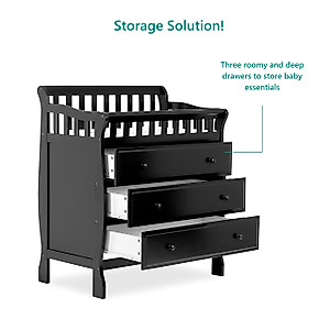 Dream On Me Marcus Changing Table And Dresser In Black, Features 3 Spacious Drawers, Non-Toxic Finishes, Comes With 1" Changing Pad, Made Of Solid Wood