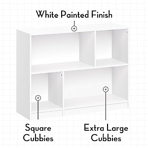 RiverRidge Kids Horizontal Bookcase Toy Organizer with 2 Shelves & Cubbies - Sturdy Wooden Toy Storage for Playroom Books and Games