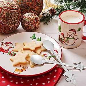 16 Pieces Christmas Spoon Set Christmas Stirring Spoon Creative Stainless Steel Coffee Spoon Tea Spoon Soup Spoon Dessert Spoon for Stirring Drink Mixing Milkshake Jam (4 Styles) (Silver)