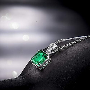 Lanmi 14K White Yellow Rose Gold Natural Emerald Necklace Pendant with Diamonds for Women Valentine's Day Gift