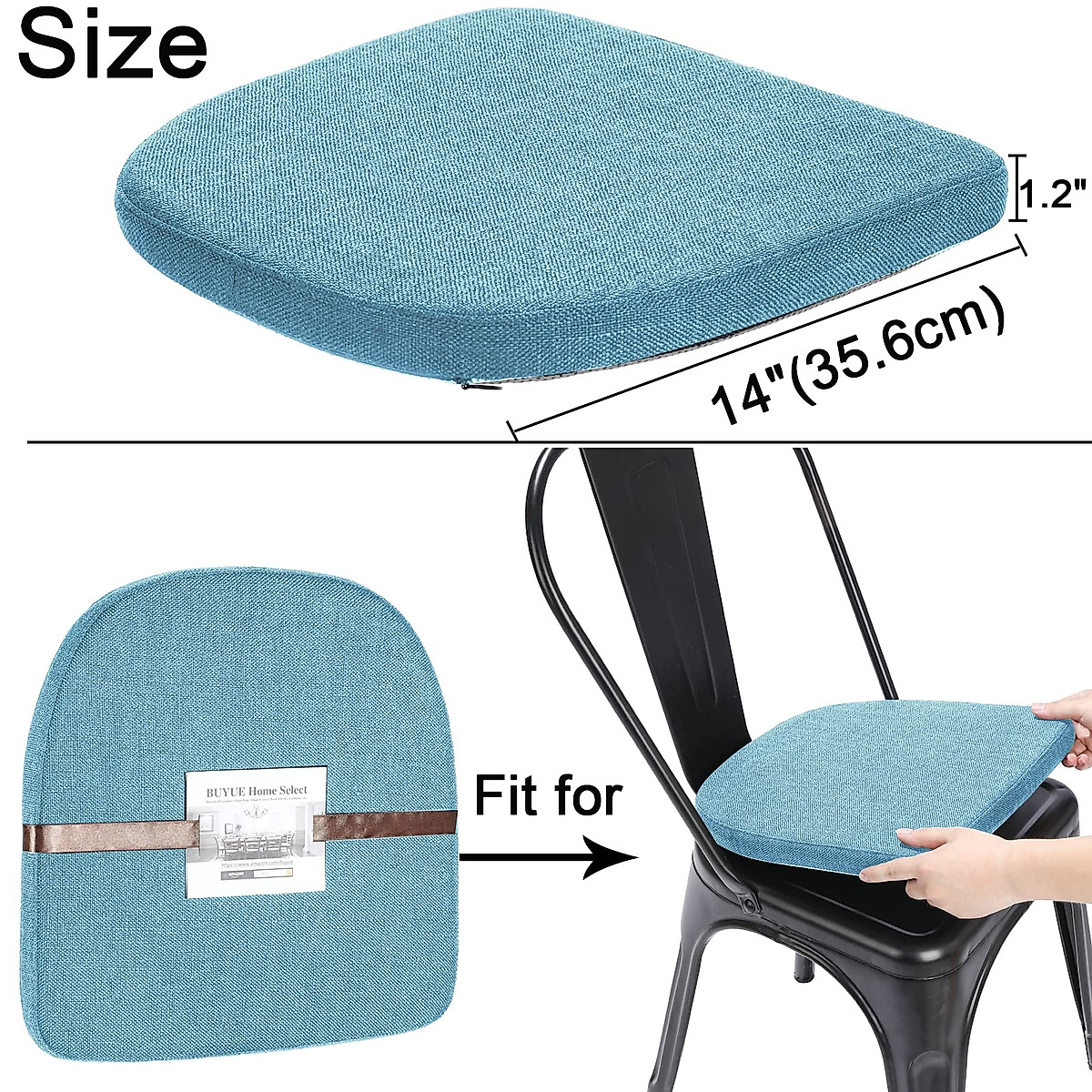 BUYUE Natural Linen 14x14 Magnetic Cushion for Metal Chair 1 Piece, Enhanced Anti-Slip Seat Pad for Dining Kitchen Café Stackable Chair (U-Shape, Light Blue, 1 Count)