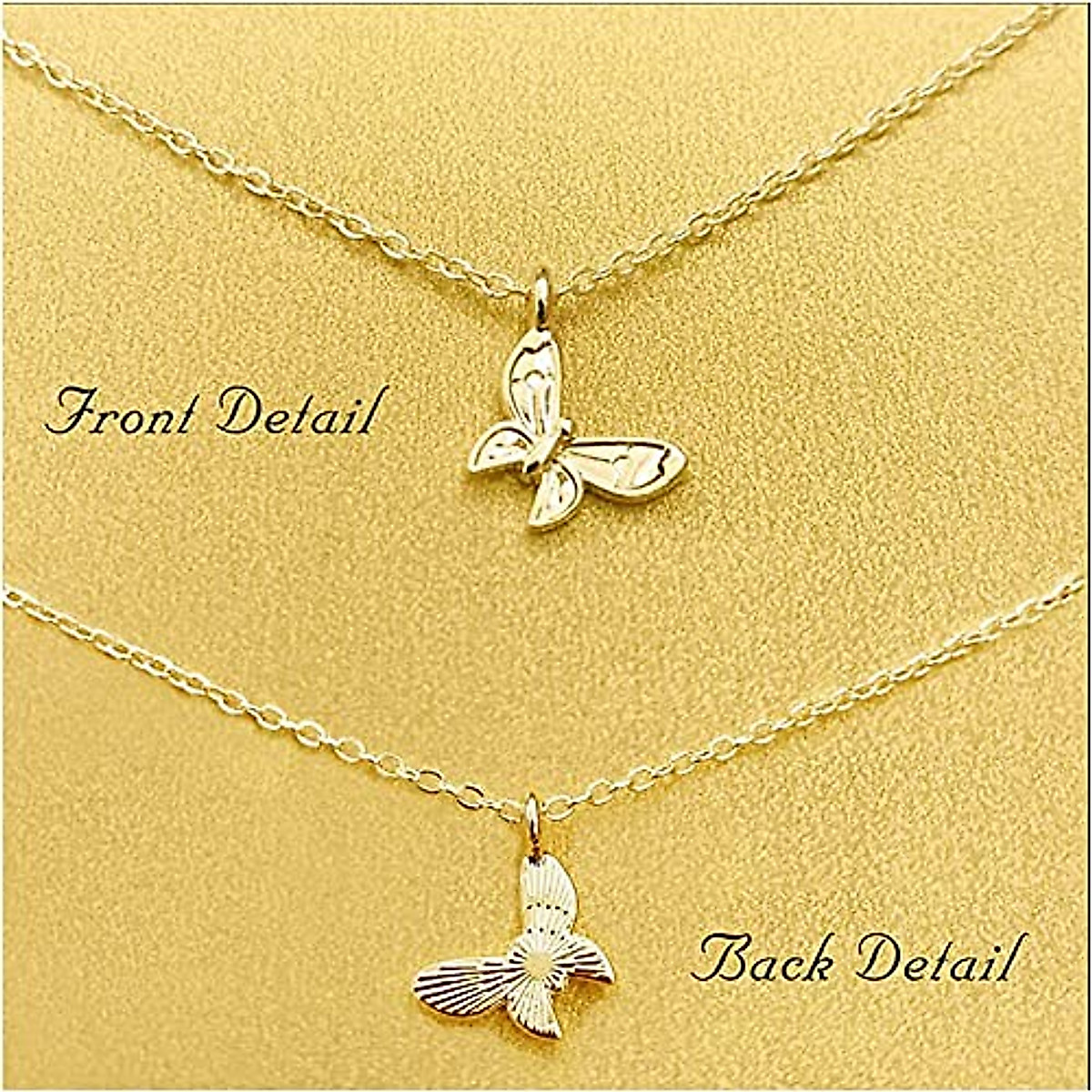 LANG XUAN Friendship Compass Necklace Good Luck Butterfly Pendant Chain Necklace with Message Card Gift Card for Women Girl