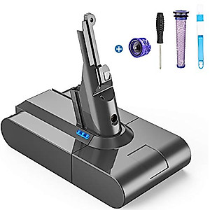 FLYLINKTECH V8 Battery 6000mAh Replacment 21.6V Li-ion Battery 215681 967834 05 for V8 SV10 Absolute Fluffy Animal Cord-Free Handheld Vacuum Cleaner with 2 Pack Filters+Cleaning Brush+Screwdriver