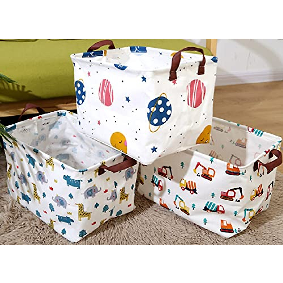 Rectangle Storage Baskets Canvas Fabric Organizer Bin for Kids Toys, Books, Clothes, Pets & Gifts - Perfect for Home/ Office / Nursery/ Shelves(Cars)