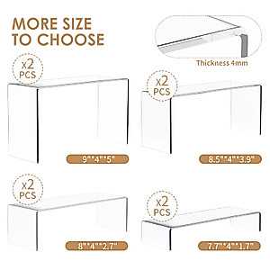 Anglelife 8 Pcs Widen Rectangle Display Stand, Clear Acrylic, 4 Levels, No Assembly Required
