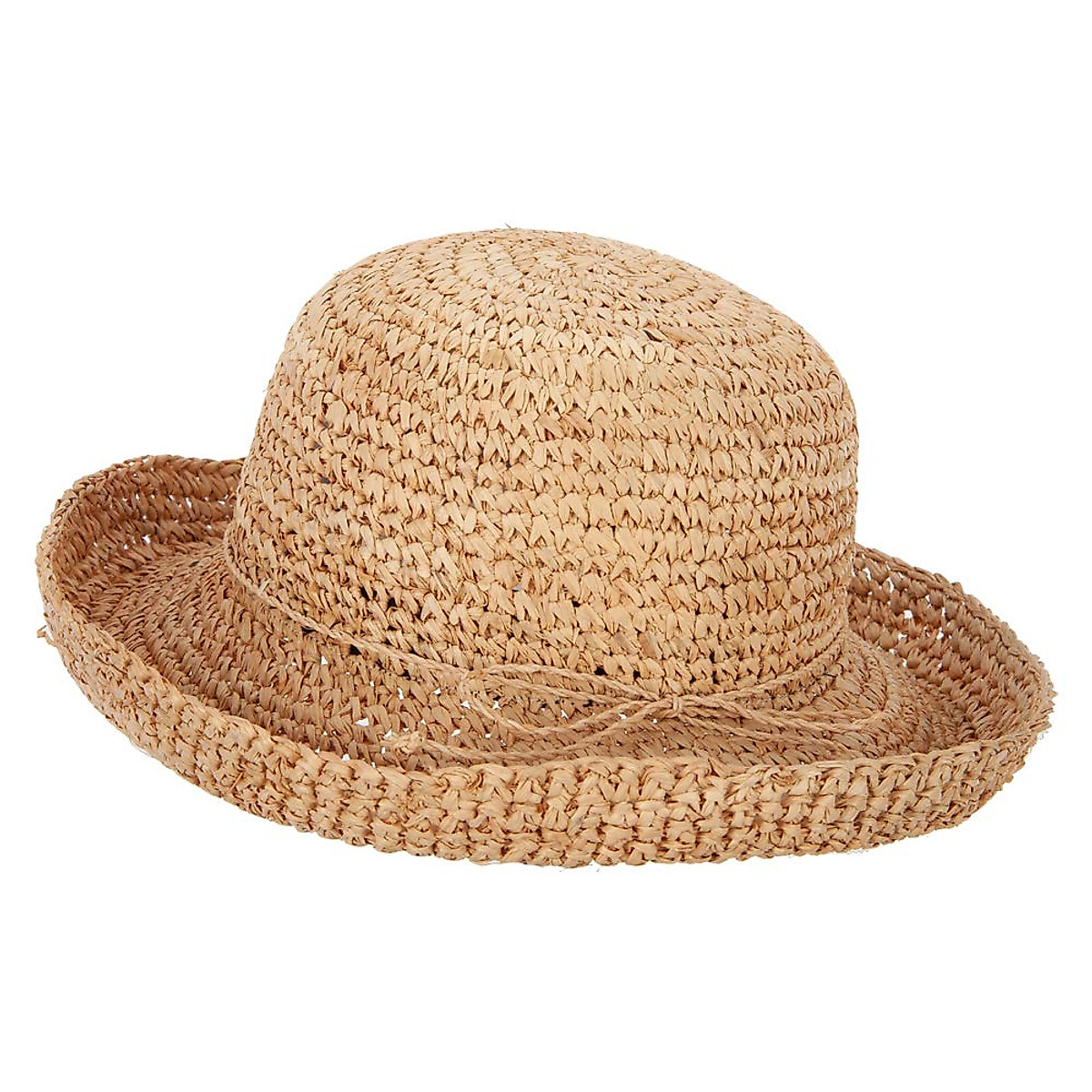 Jeanne Simmons Women's 3 Inch Turn Up Brim Straw Crochet Summer Bucket Hat - Raffia OSFM