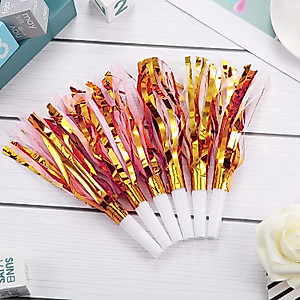 Gejoy 24 Pieces Glitter Metallic Fringed Noise Maker Musical Blowouts Whistle Fringed Party Blower Birthday Baby Shower New Year Party Favor Supplies