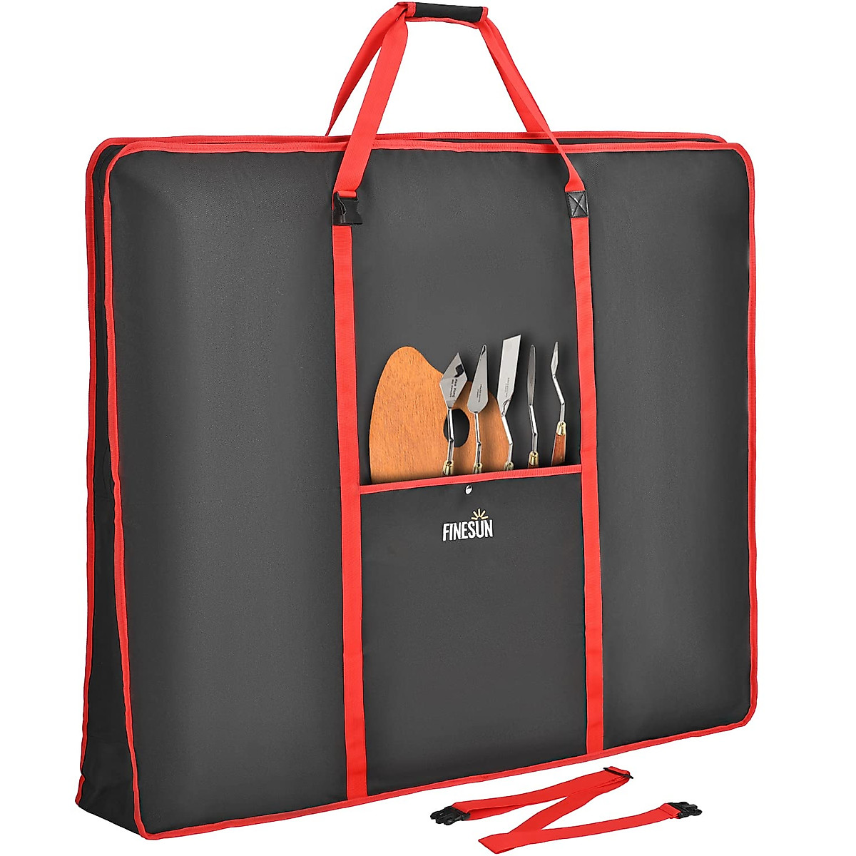 FINESUN Art Portfolio Case, Art Supply Storage Organizer, Art Bag with Frame Construction& Shoulder Straps, Portfolio Folder for Artwork, Drawings& TV (35x43 Inch)