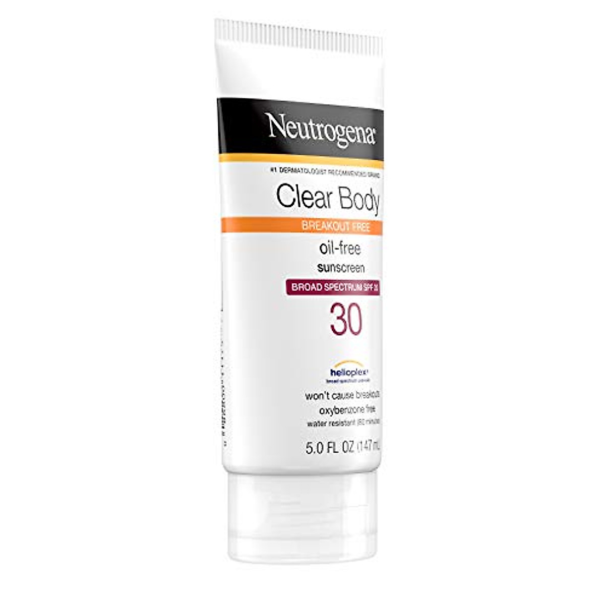 Neutrogena Clear Body Breakout-Free Liquid Sunscreen Lotion for AcneProne Skin, Oil Free Sunscreen, Broad Spectrum SPF 30, Oxybenzone Free, Fragrance Free, Non Comedogenic, Unscented, 5 Fl Oz