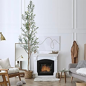 7.6FT (92'') Olive Tall Skinny Artificial Plants for Home Indoor, Fake Potted Olive Silk Tree for Modern Home Office Living Room Floor Decor Indoor