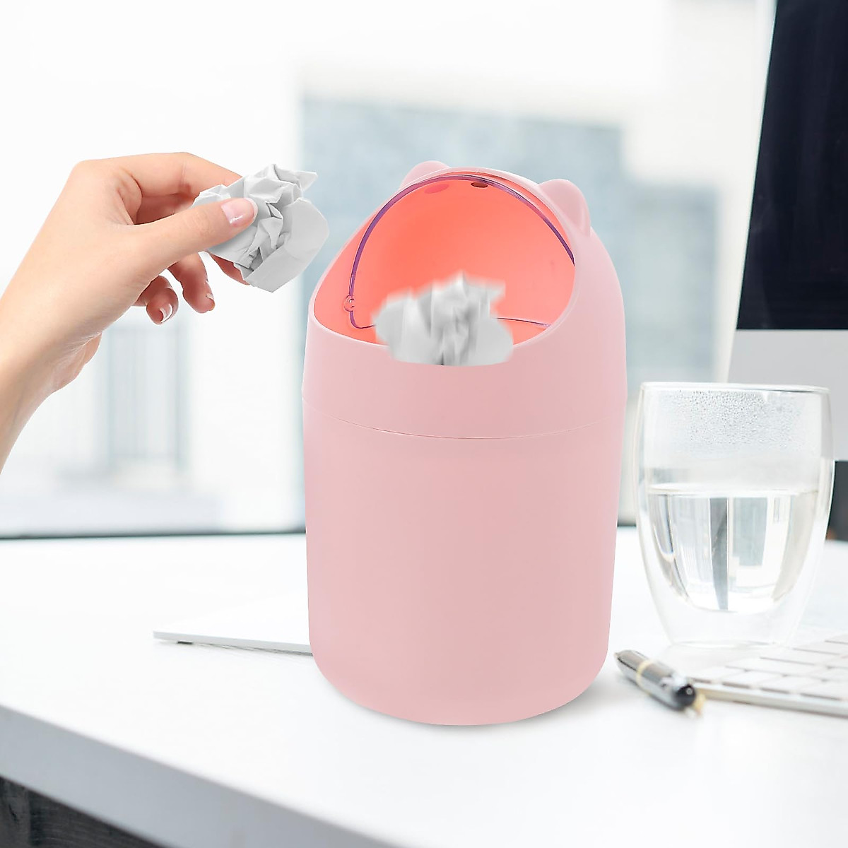 Garneck Desktop Trash Can Office Containers with Lids Computer Trash Can Desktop Garbage Can Slim Trash Can with Lid Wastebaskets Mini Trash Bin Plastic Trash Can for Table Swing Car