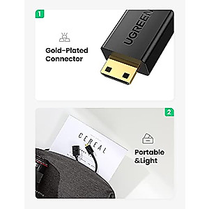 UGREEN Mini HDMI Adapter Mini HDMI to HDMI Female Cable 4K Compatible with Raspberry Pi Zero 2 W/W DSLR Camera Camcorder Graphics Video Card Laptop Pico Projector Tablet 8 Inch