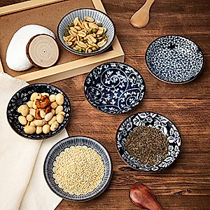 Eisinly Dipping Bowls, Soy Sauce Dish Ceramic, 3 OZ Small Serving Bowls for Side Dishes Vintage Blue Stylish Design, Set of 6 Mini Appetizer Plates for Condiment Sushi Ketchup BBQ Party, 4 Inch