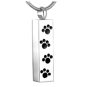 VEKETE Pet Urn Pendants For Ashes Stainless Steel Paw Print Keepsake Cremation Jewelry Necklace For Dog Cat