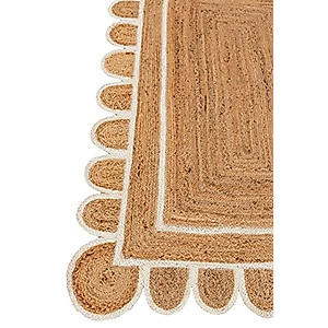 Natural Jute Scalloped Rug Bohemian Rug Decor Rug Handwoven Rug Custom Rug Decorative Rug by Durriesworld (2 x 4 FT Runner Rug), Brown and White