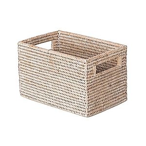 KOUBOO La Jolla Rattan Shelf Handles, Small, White-Wash Storage Basket