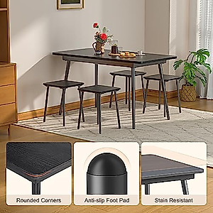 Qsun 7-Piece 63" Large Dining Table Set for 4-6 People, Extendable Kitchen Table Set with 6 Chairs, Dining Room Table with Round Corner for Small Space, Children Protective Design, Black