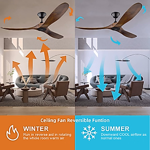 XCWIIE 60 Inch Ceiling Fan Without Lights, Outdoor Ceiling Fan For Patios Waterproof, 3 Blade Ceiling Fan With Remote Control, Indoor Outdoor Ceiling Fan With Reversible Dc Quiet Energy Saving Motor
