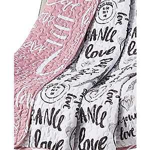 Quaint Home, Pillows, and Shams, 4-Piece Quilt Set, Twin, Bonjour Paris Pink/White/Black
