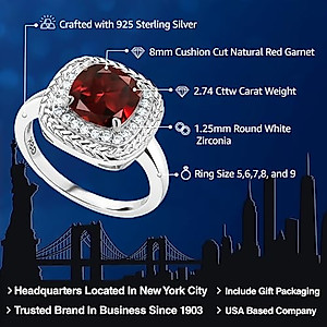 Gem Stone King 925 Sterling Silver 8MM Cushion Gemstone Birthstone Halo Engagement Ring | Wedding Engagement Anniversary Promise Ring For Women | Available In Size 5, 6, 7, 8, 9