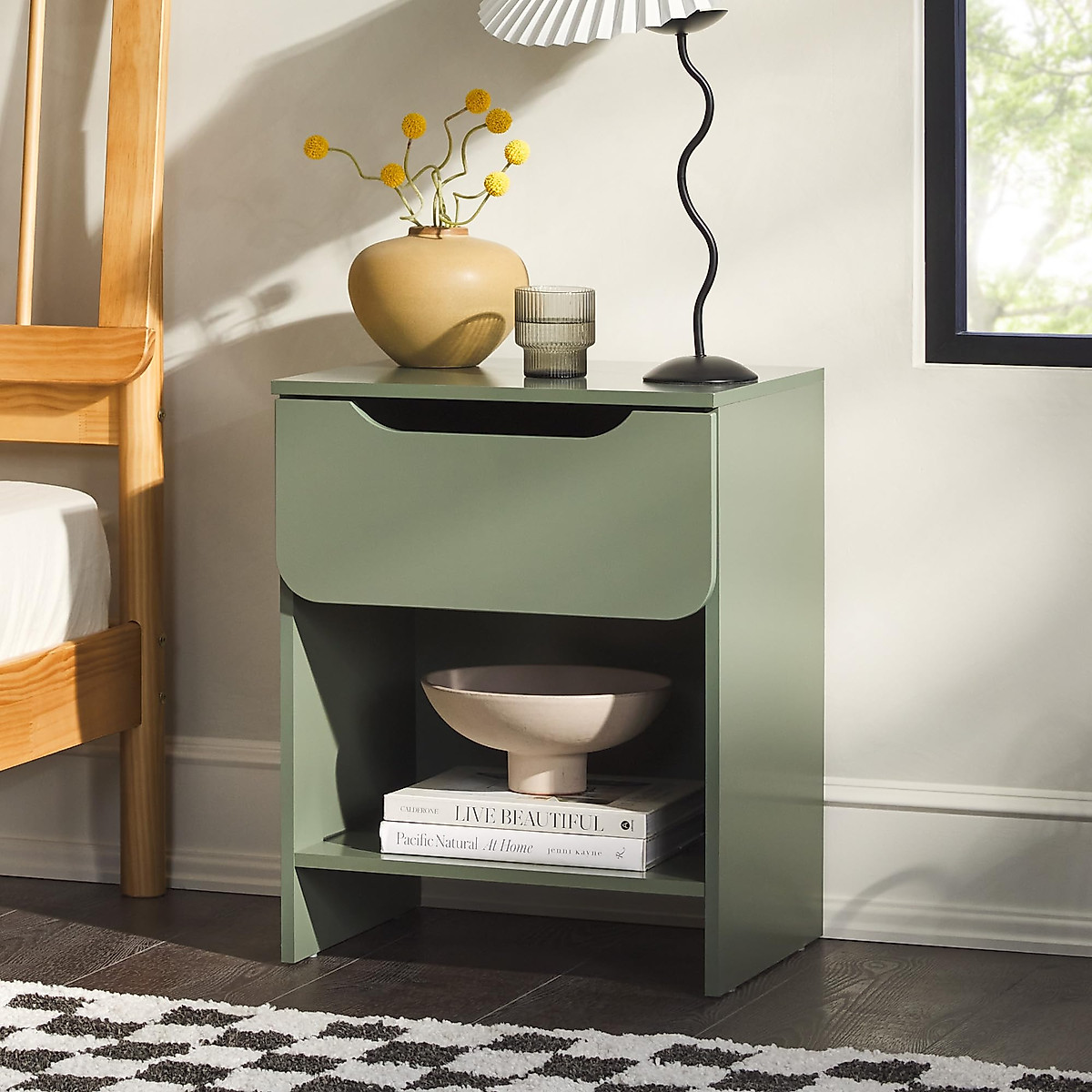 Walker Edison Modern 1-Drawer Simple Nightstand, 20 Inch, Green