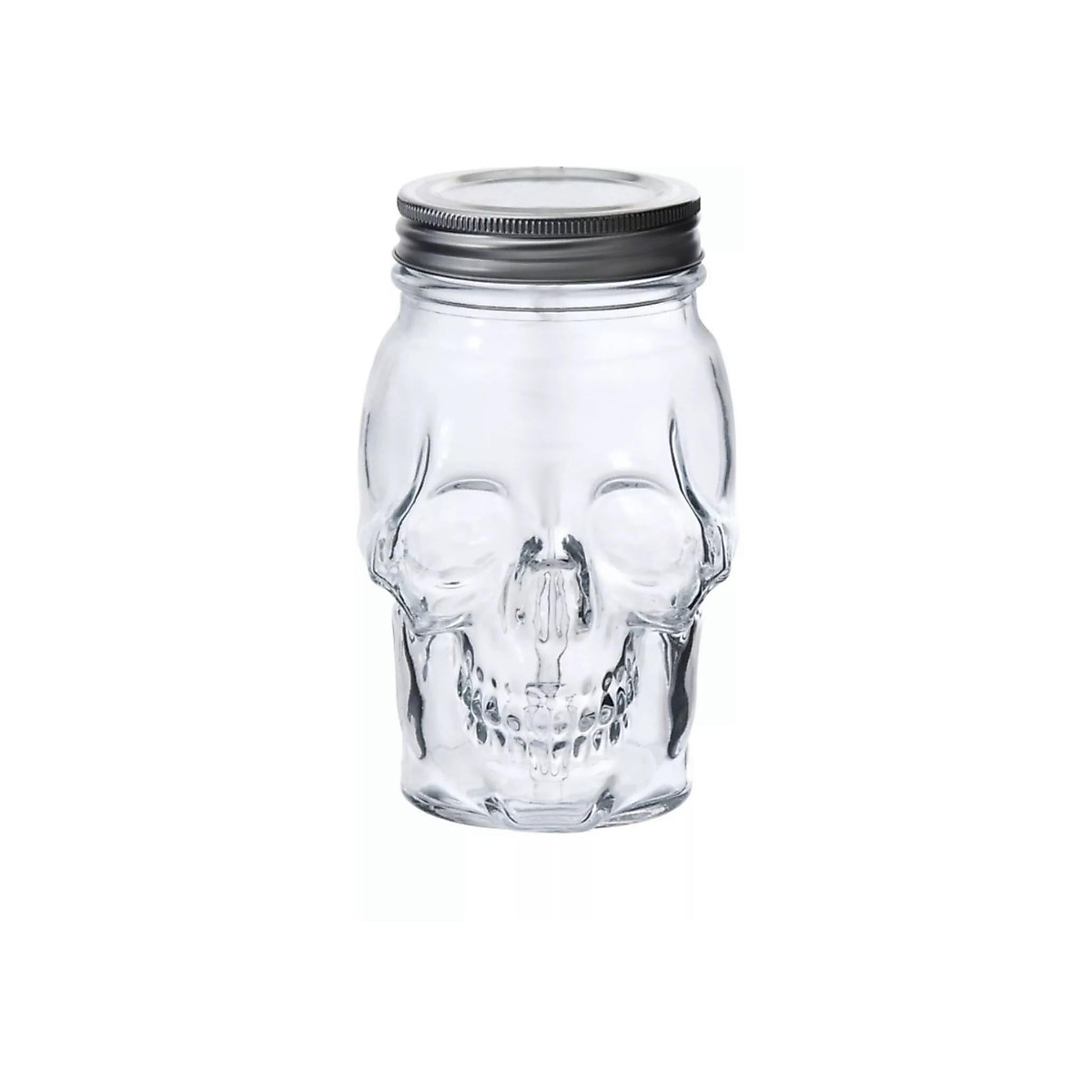 DURA LIVING Set of 2 Skull Mason Jar Glasses with Lids | 16oz Reusable Halloween Drinking Glasses | Unique Skull Décor, Storage, & Canning Jars for Parties & Gifts