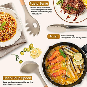 Kitchen Knife Sets, 10-Piece Khaki Sharp Knife Set & Kitchen Utensils Set with Block,Stainless Steel Knife Block Set,Silicone Cooking Utensils Set with Tongs,Utensils Holder for Storing Tools (Khaki)