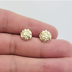 10K Yellow Gold Nugget Earrings Round Nugget 10 mm