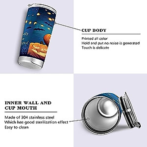 Jihqo Halloween Pumpkins Tumbler with Lid and Straw, Insulated Stainless Steel Tumbler Cup, Double Walled Travel Coffee Mug Thermal Vacuum Cups for Hot & Cold Drinks 20oz