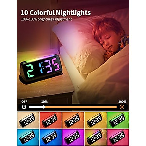 Netzu Digital Alarm Clocks for Bedrooms, Bedside Clocks with RGB Night Light, Rainbow Time, Large Display, Dual Alarm, Snooze, LED Desk Dimmable Alarm Clock for Kids Teens (Black)