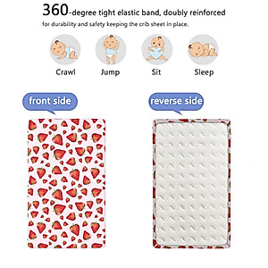 Strawberry Themed Fitted Crib Sheet,Standard Crib Mattress Fitted Sheet Polyester Toddler Bed Mattress Sheets-Crib Mattress Sheet or Toddler Bed Sheet,28“ x52“,Lime Green Vermilion Rose