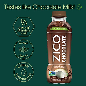 Zico Chocolate Coconut Water, Dairy-free, Plant-based, tastes like Chocolate Milk, 16.9 Fl Oz (Pack of 12)
