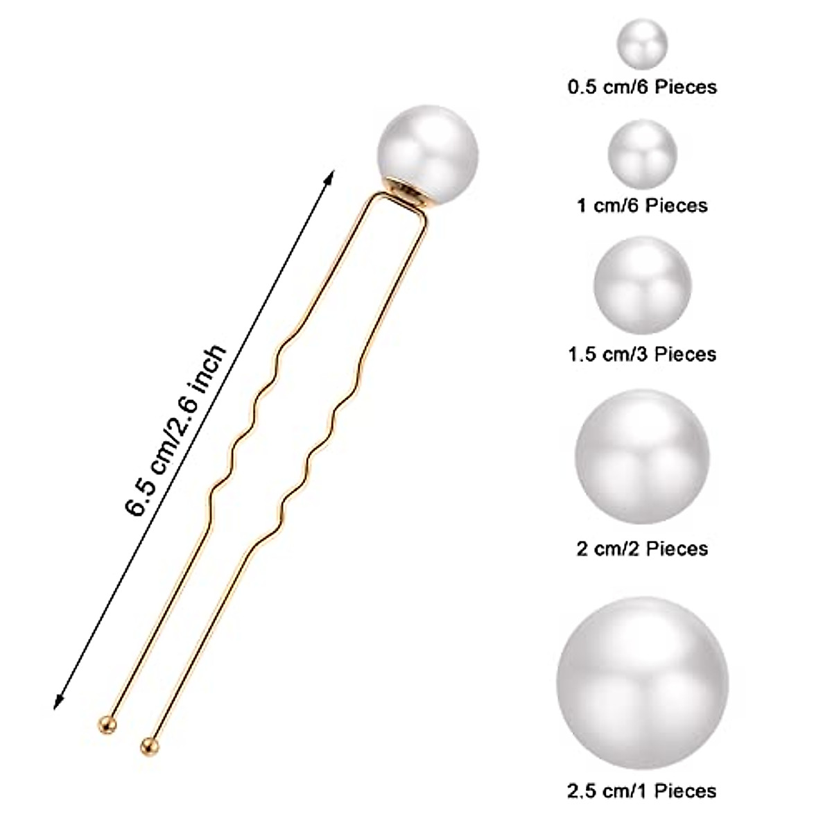 Hicarer 18 Pieces Wedding Pearl Hair Pins Bridal Rhinestone Pearl Hair Clips Hair Accessories U Shaped Bobby Pin Hair Barrette for Bride Bridesmaid Women Hair Style(White-Gold)