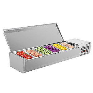 ROVSUN 59" Refrigerated Condiment Prep Station Sandwich Prep Table ETL NSF, 34.2QT Salad Bar Prep Rail w/Auto Defrost Temp Control Stainless Steel Cover 6 * 1/3 Pan for Restaurant Food Truck