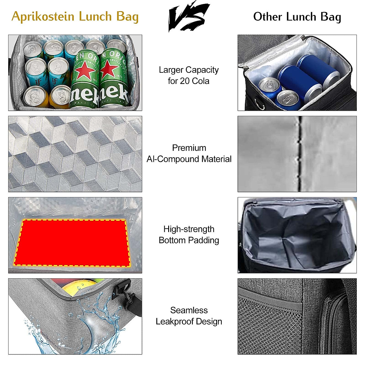 Aprikostein Small Cooler Asclassic, Soft Cooler Bags Insulated 17L 20 Can Portable Collapsible Cooler, Lunch Box Cooler for Men Work Beach Travel Camping, Gray