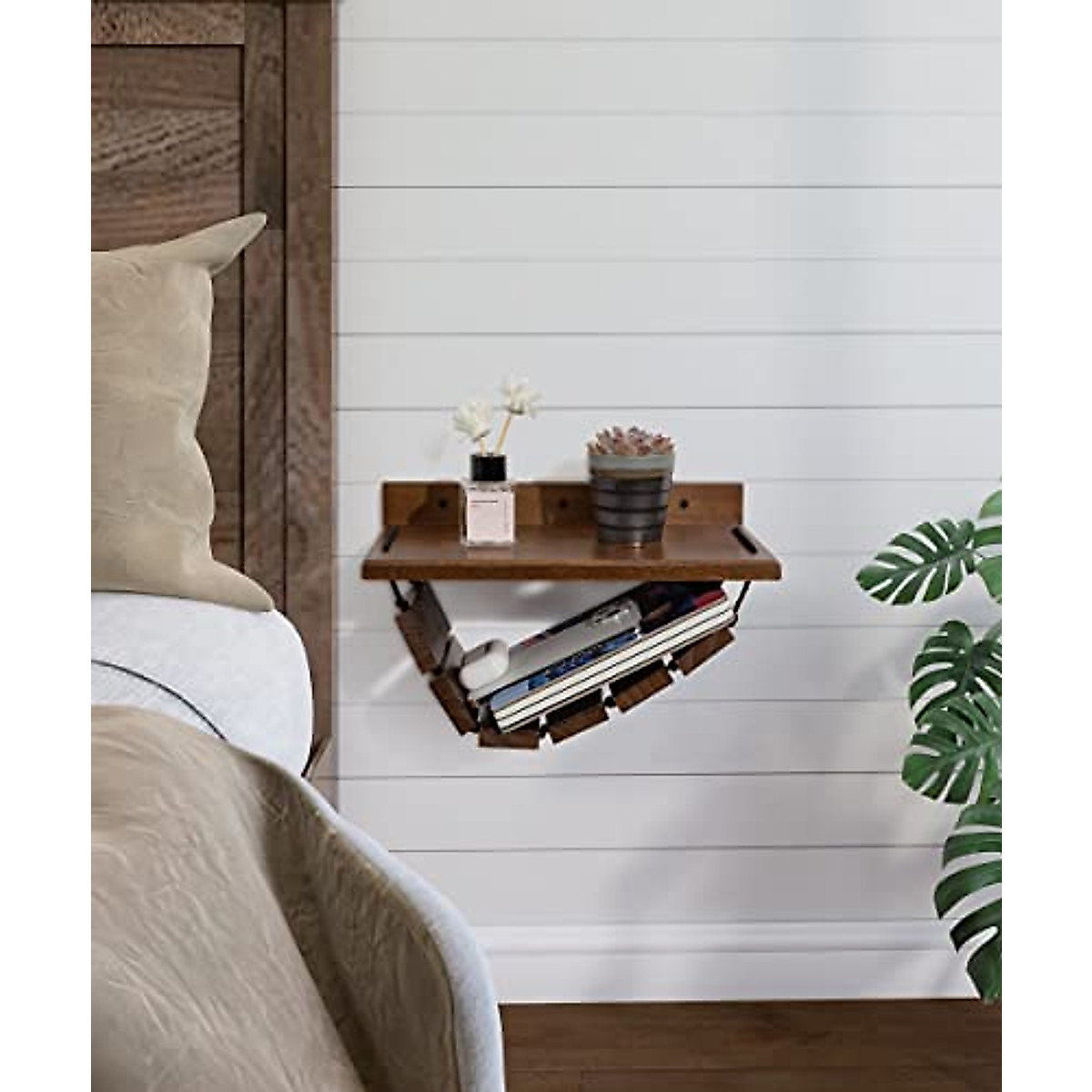 Sivapleso Floating Nightstand Set of 2, Wood Wall Mounted Nightstand Desk Bedside Tables Floating Shelves with Hammock Rustic Decor for Living Room, Bedroom, Kitchen, Office