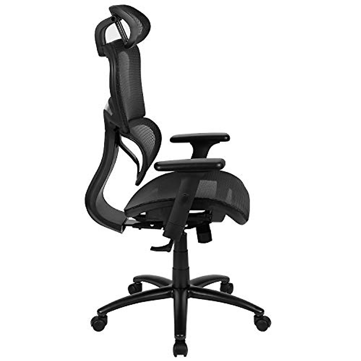 Flash Furniture LO Ergonomic Mesh Office Chair with 2-to-1 Synchro-Tilt, Adjustable Headrest, Lumbar Support, and Adjustable Pivot Arms in Black