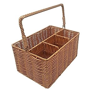 KOVOT Poly-Wicker Woven Cutlery Storage Organizer Caddy Tote Bin Basket for Kitchen Table, Cabinet, Pantry, Indoor & Outdoor - Woven Polypropylene | Measures 9.5" x 6.5" x 5"