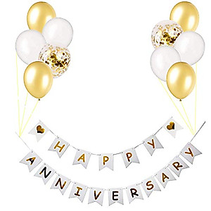Mannli Happy Anniversary Banner with Balloons Garland Bunting Wedding Anniversary Party Decoration Photo Props Anniversary Ceremony Banner