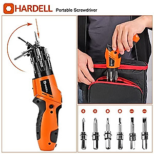 HARDELL Electric Screwdriver Cordless, 3.6V Rechargeable Power Screwdriver With Rear Flashlight, 6 In 1 Electric Screwdriver Set For Assembly Furniture, 1.5Ah Li-Ion Battery Screwdriver, 3.5 N.m