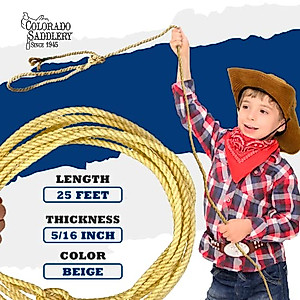 Colorado Saddlery Kid's Lariat | Pro Feel Lasso | Genuine Honda Knot | Cowboy & Cowgirl Rope, Biege, 5/16" x 25' (15-26)